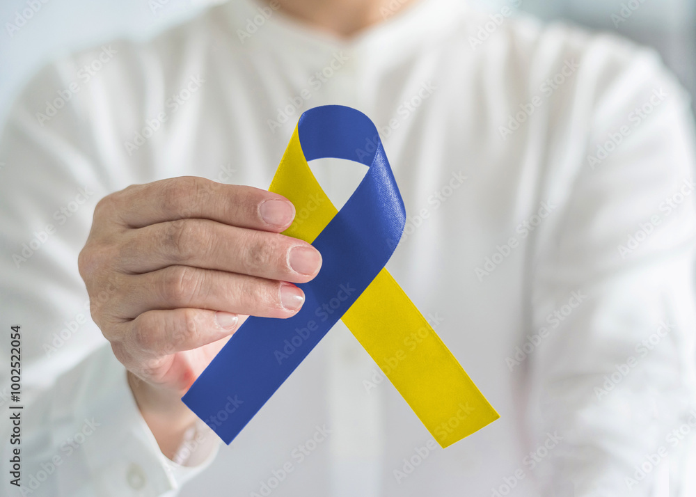 Blue yellow awareness ribbon for Down Syndrome month, Thoracic Outlet ...