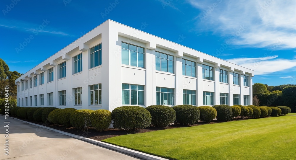 Institutional white office building with a simple architectural design ...