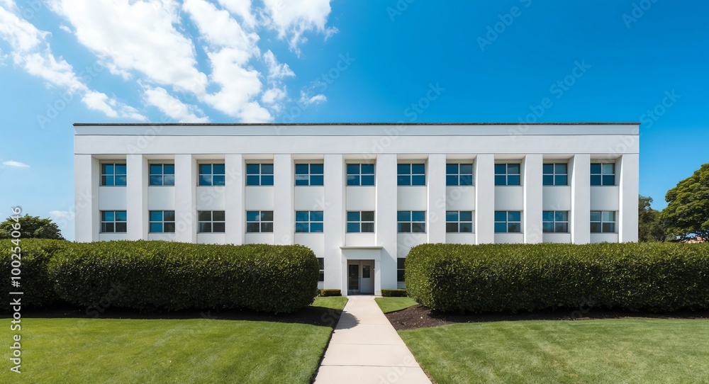Institutional white office building with a simple architectural design ...