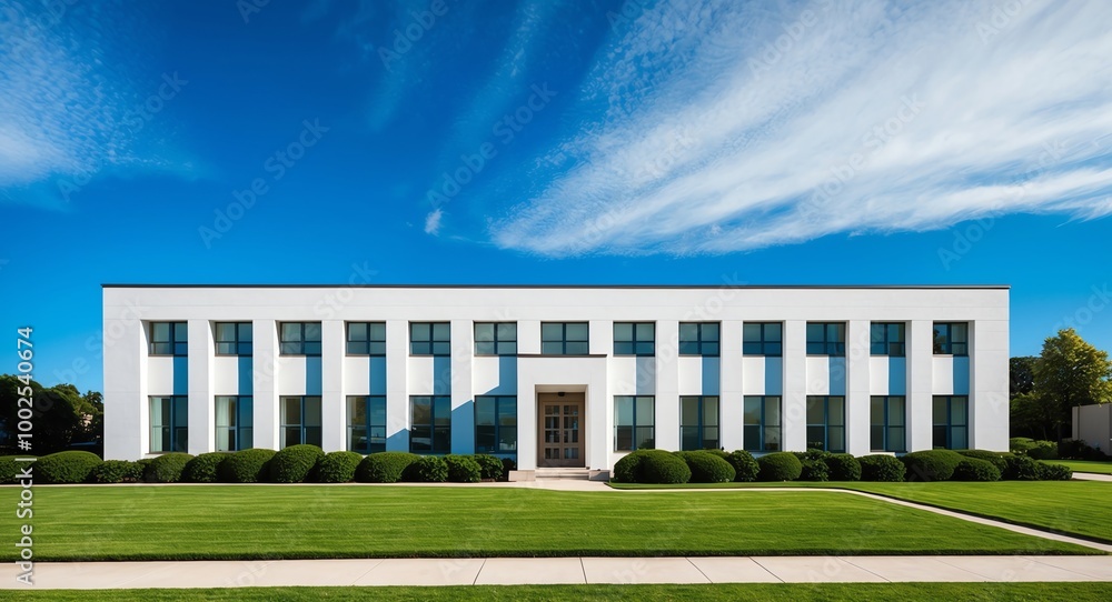 Institutional white office building with a simple architectural design ...