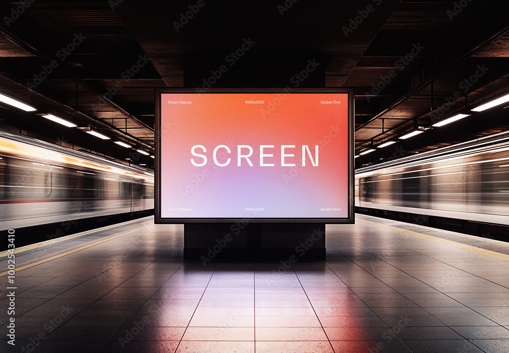 Subway Digital Screen Mockup With Generative AI Stock Template | Adobe ...