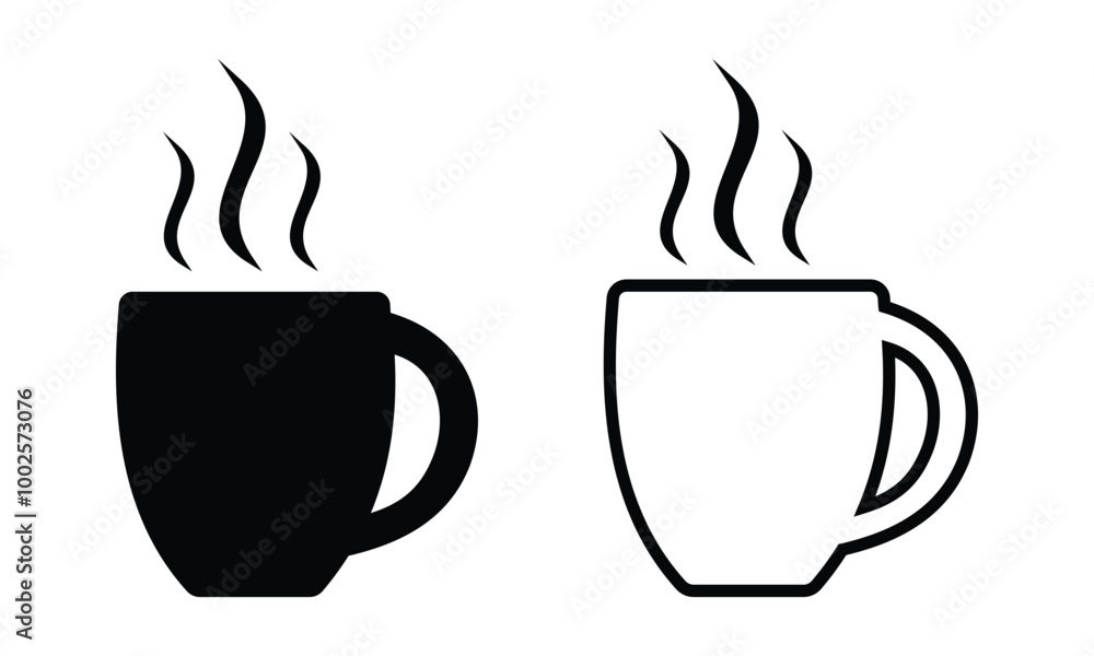 coffee mug icon. hot coffee or tea cup symbol with steam sign ...