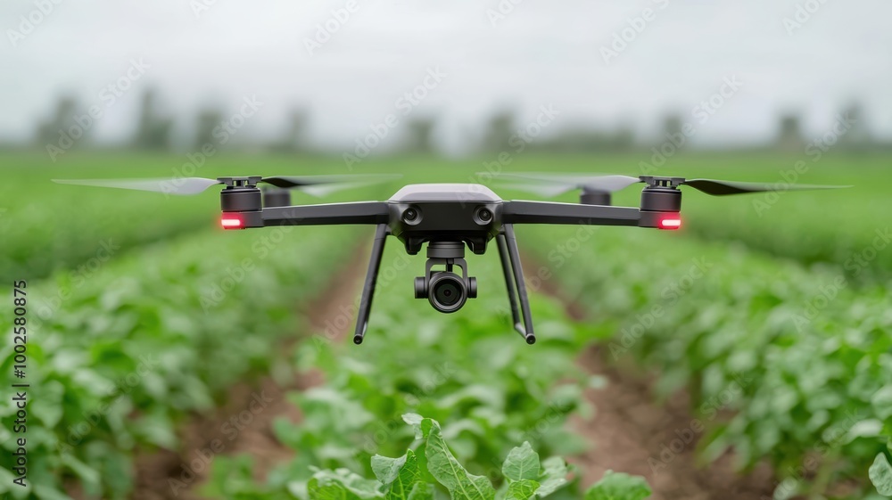 AI-powered drones monitoring nutrient levels in crops on a vast smart ...
