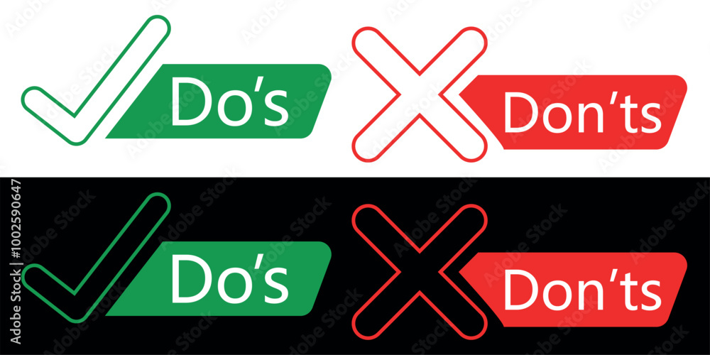 Do and Don't icons. Check mark and cross. Like and dislike symbols ...