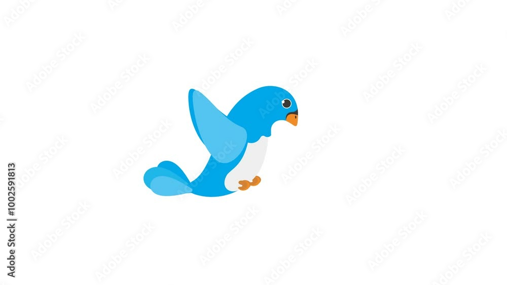 animated cartoon illustration of a blue bird side view, flying flapping ...