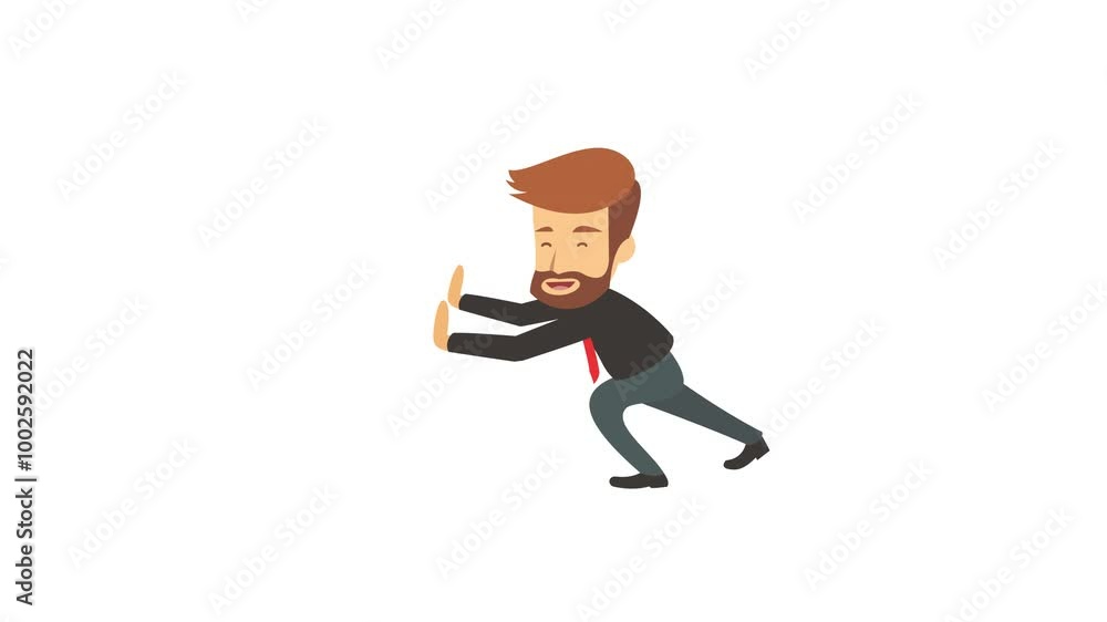 animated cartoon illustration of a businessman with a pushing gesture ...