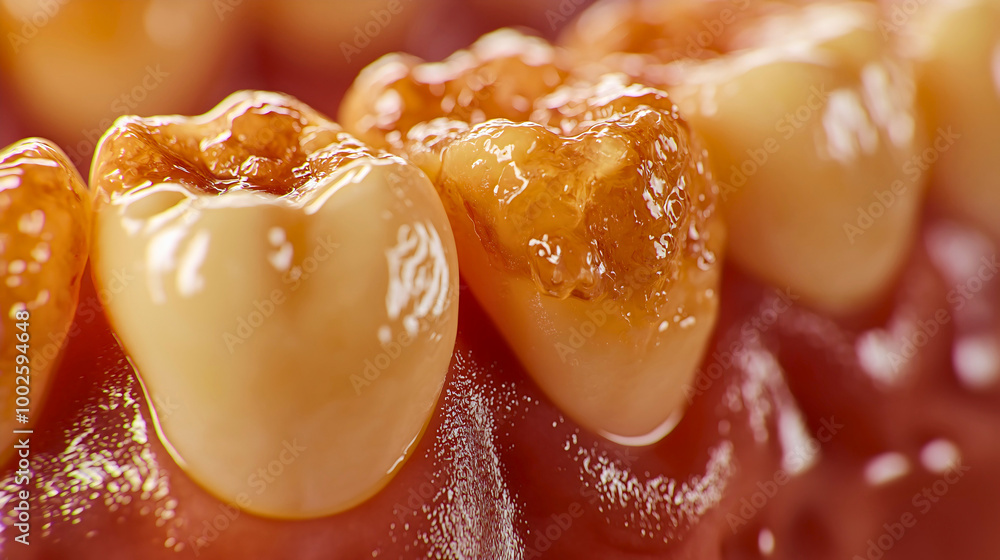Very poor dental hygiene that has contributed to tooth decay and the ...