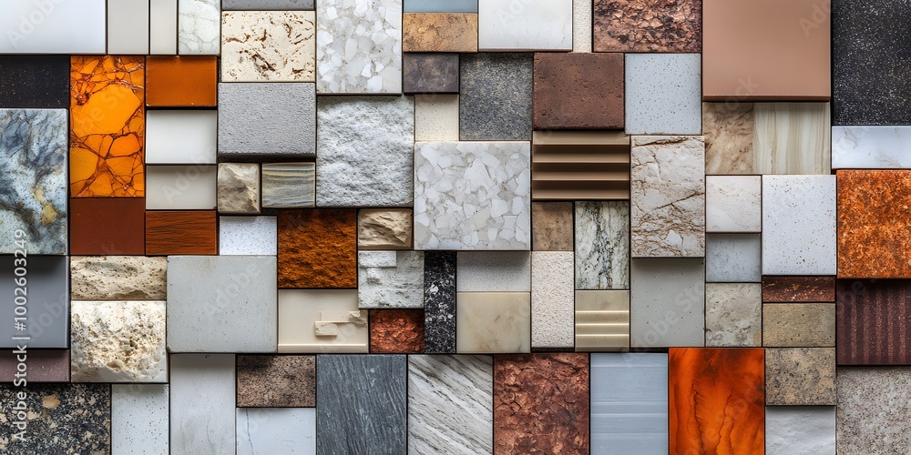 Mosaic of diverse building materials with architectural texture samples ...
