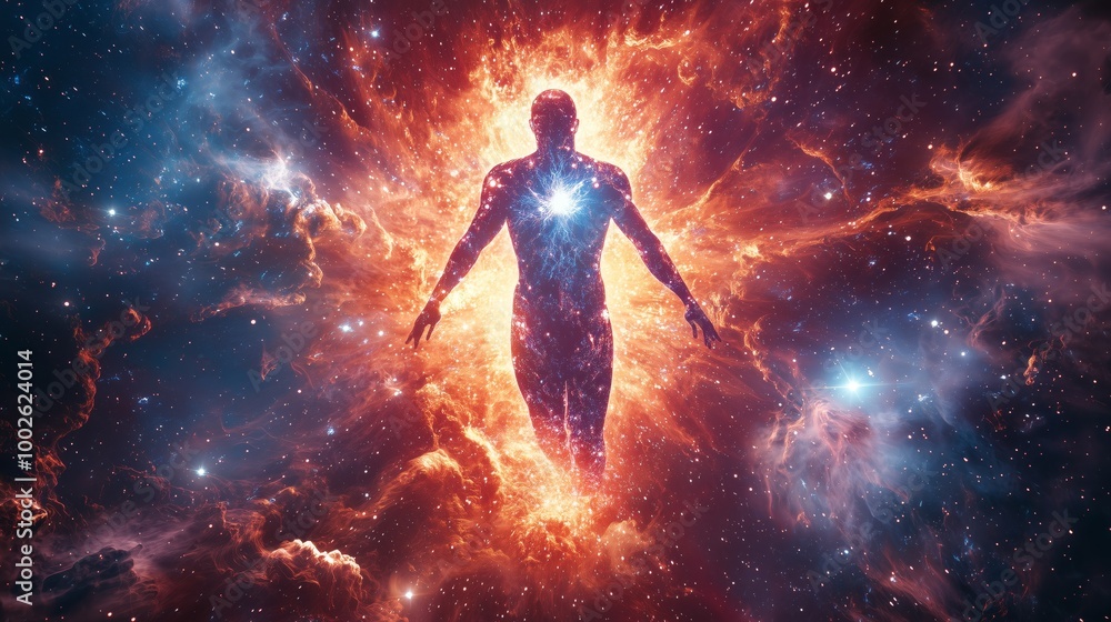 Cosmic Titan of Pure Energy Emerging from the Void Stock Illustration ...