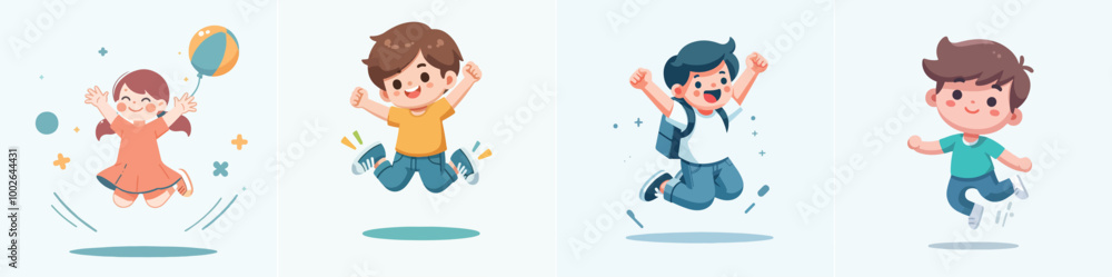 vector set of kid jumping with a simple and minimalist flat design ...