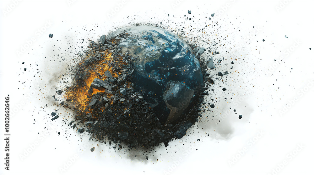 planet earth explosion, 3d pressured sphere render exploded destroyed ...