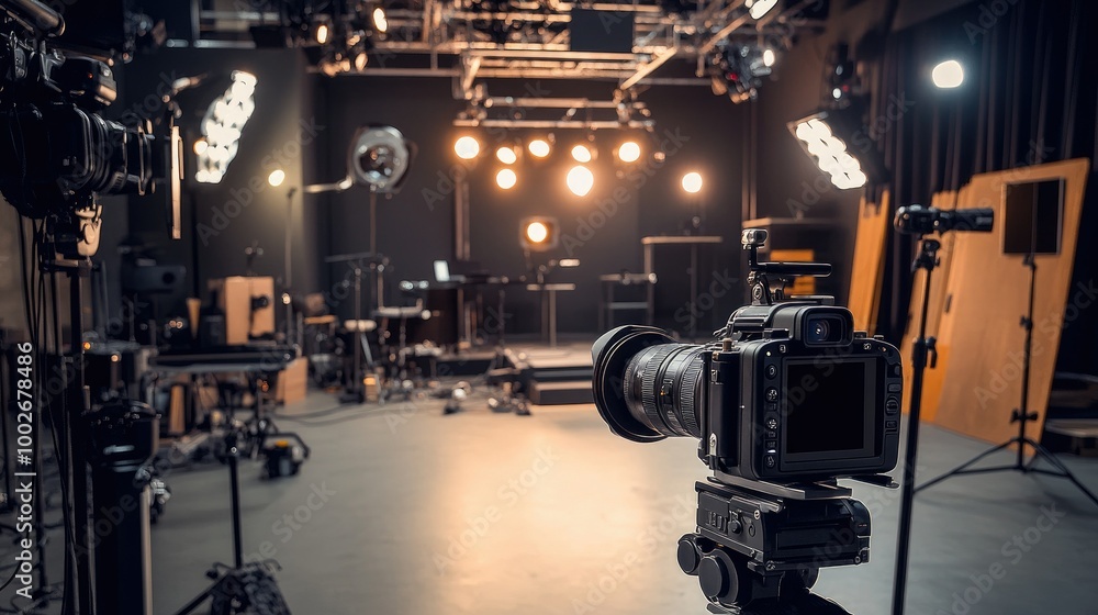 Professional-grade cameras and lighting setups inside a modern video ...