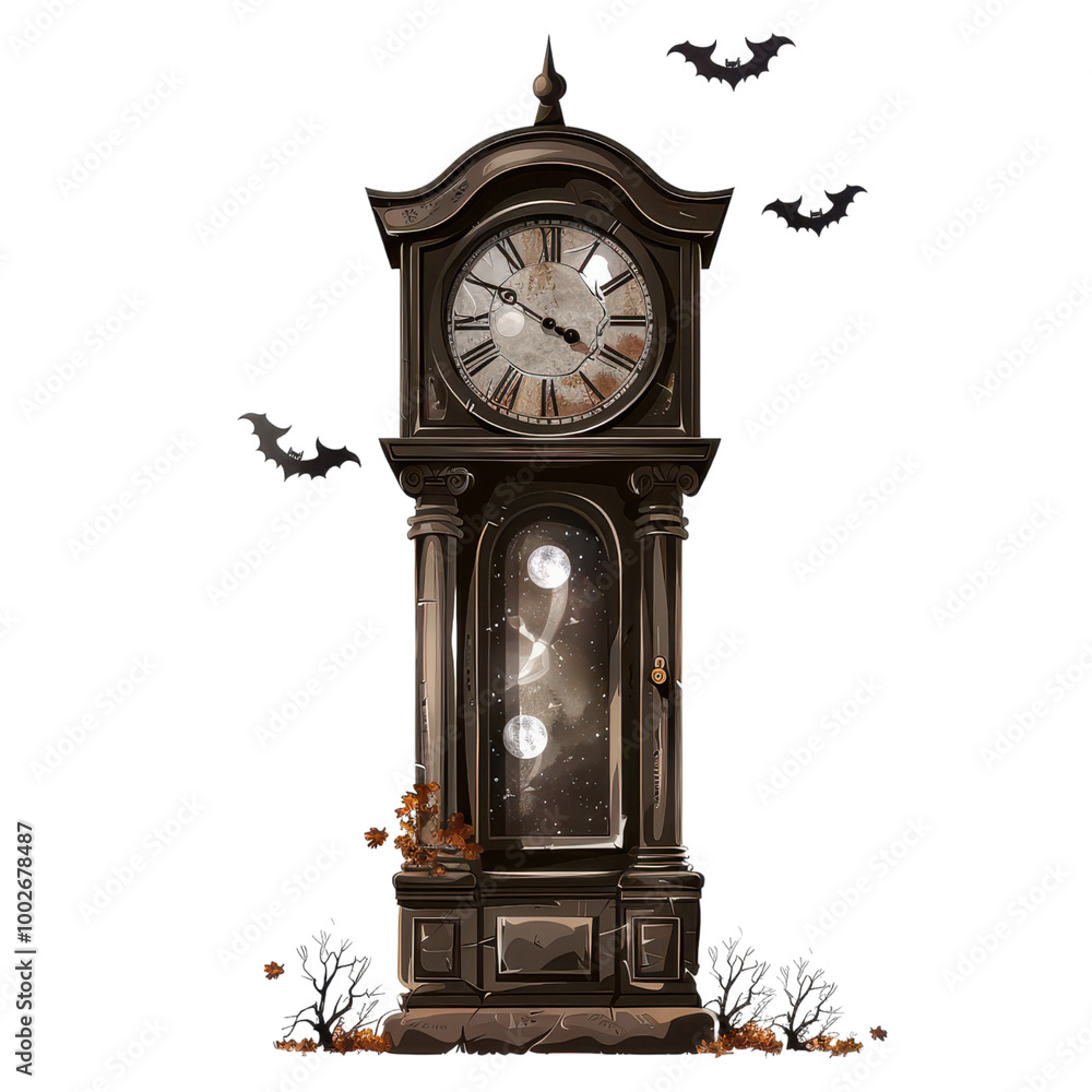 Haunted grandfather clock, Halloween object. Illustration, png isolated ...
