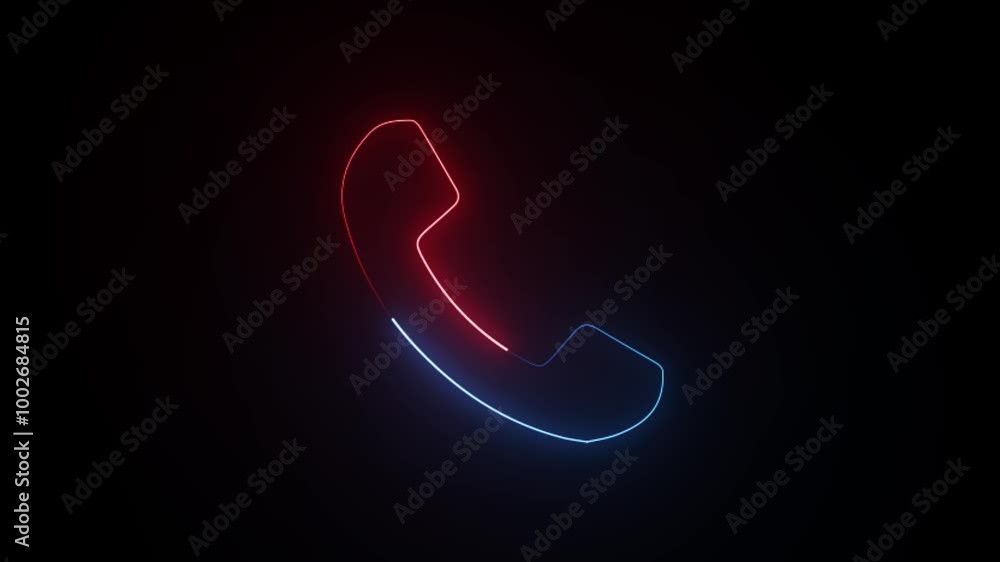 Neon glowing telephone icon animation, call icon shape animation with ...