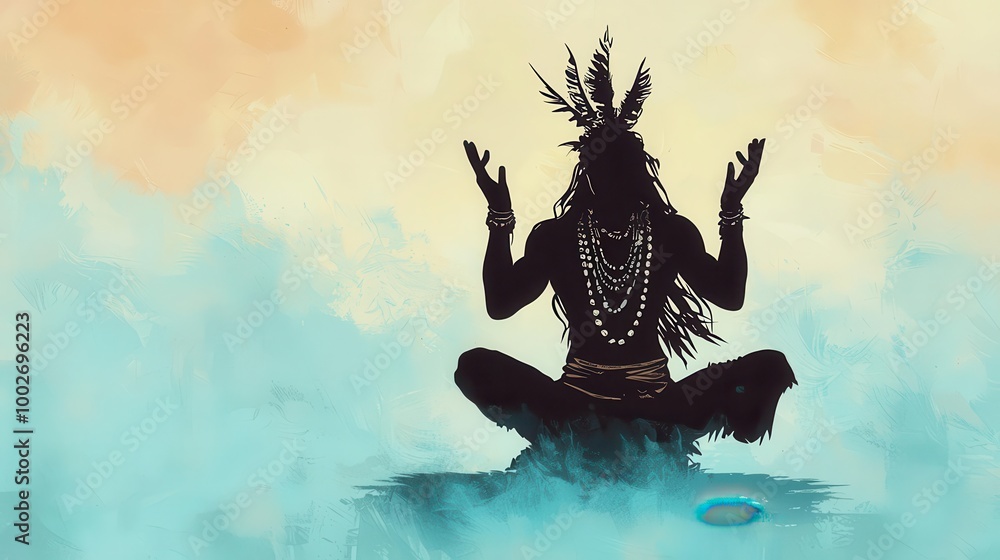 Shiva performing Garudasana eagle pose, with an intense focus, symbolizing inner balance and ...