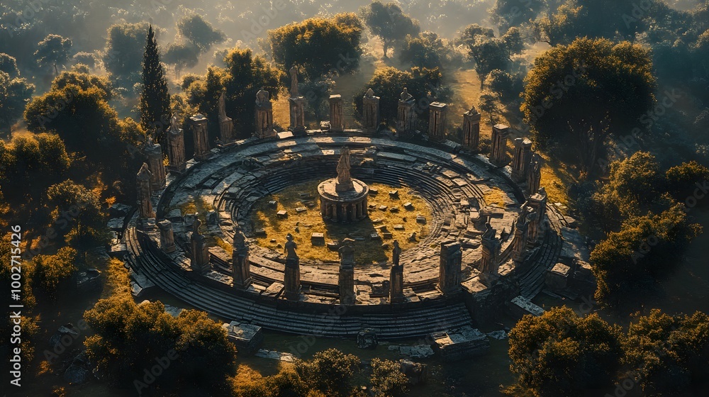 A circular temple dedicated to the Greek god Apollo, with statues ...