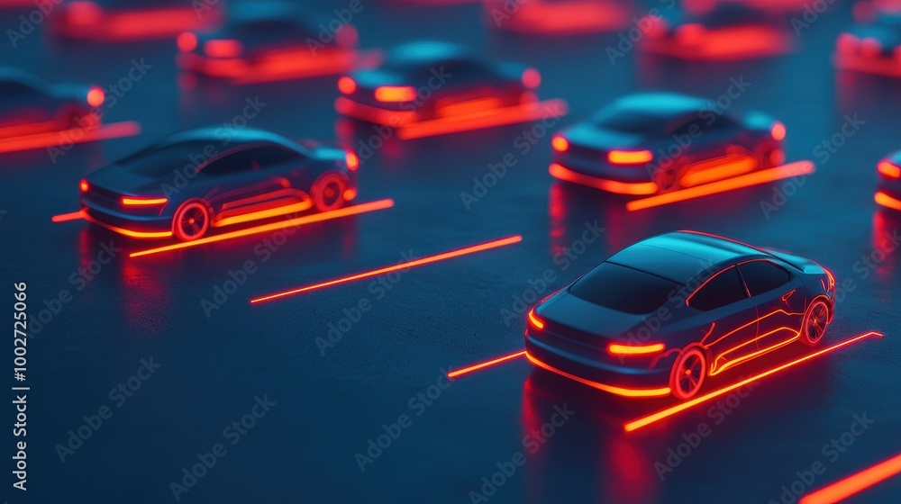 Futuristic parking lot with automated valet robots, sleek parking pods ...