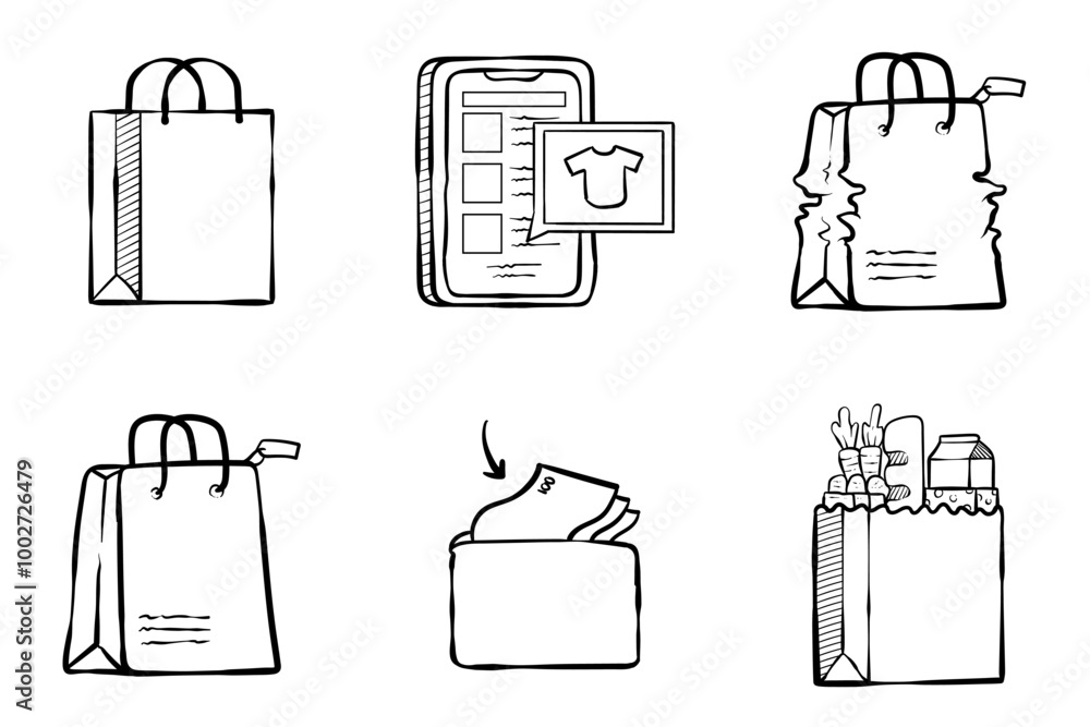 Hand drawn business and e-commerce illustration set. Finance and ...