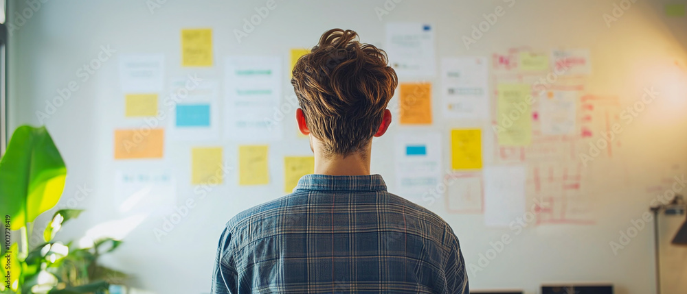 UX/UI designer testing mobile app interface on a whiteboard, creative ...