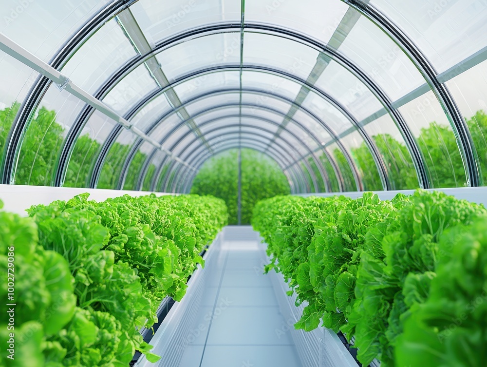 Vertical farming in a futuristic greenhouse, multi-layered crop beds ...