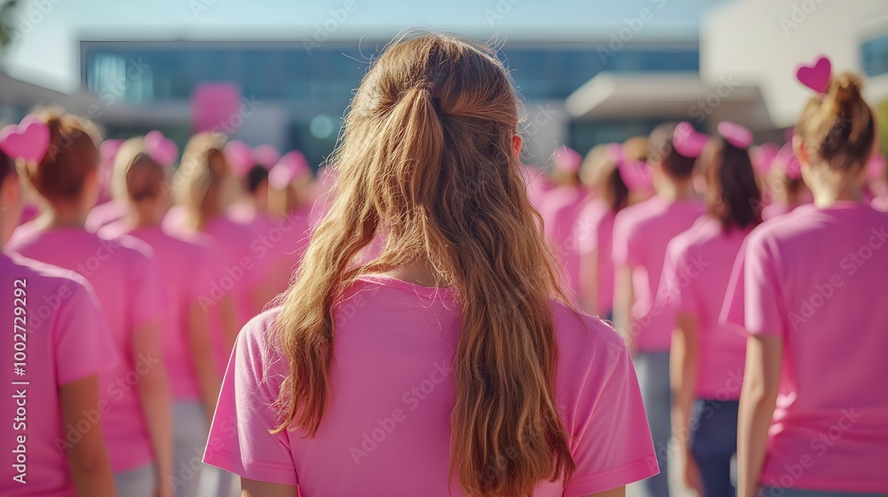 Pink, Symbol of love and care demonstrated by a group of people wearing ...
