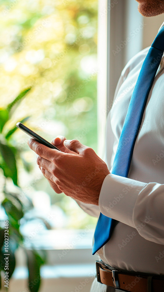 Primer plano de un oficinista con camisa blanca y corbata azul ...
