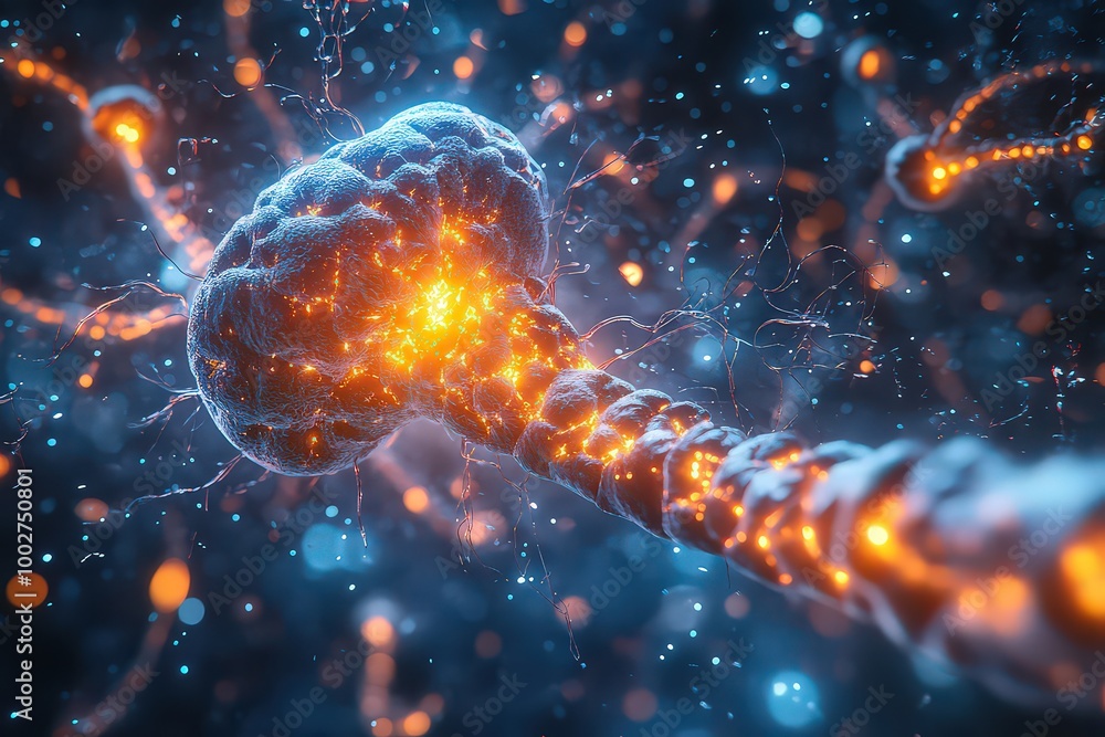 3D render gives detailed visualization of synaptic communication, showing processes behind ...