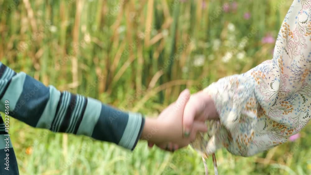Kids give a handshake to say thank you on a sunny summer day Stock ...