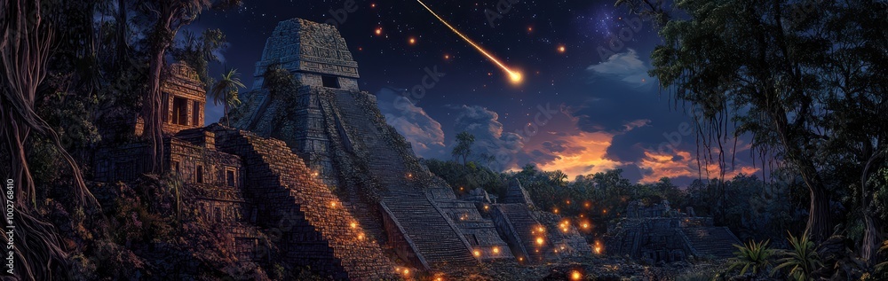 Ancient Mayan City in the Jungle with Crumbling Stone Pyramids ...