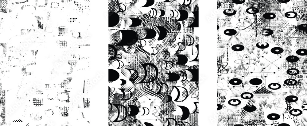 Set of glitch distorted grunge overlay textures. Collection of ...