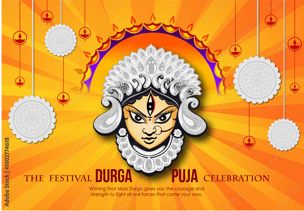 Illustration of Goddess Maa Durga in Happy Dussehra Navratri background ...