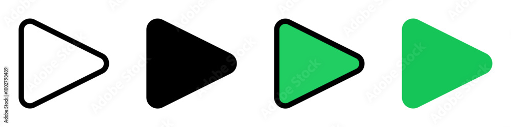 Editable vector play button icon. Black, transparent white background ...