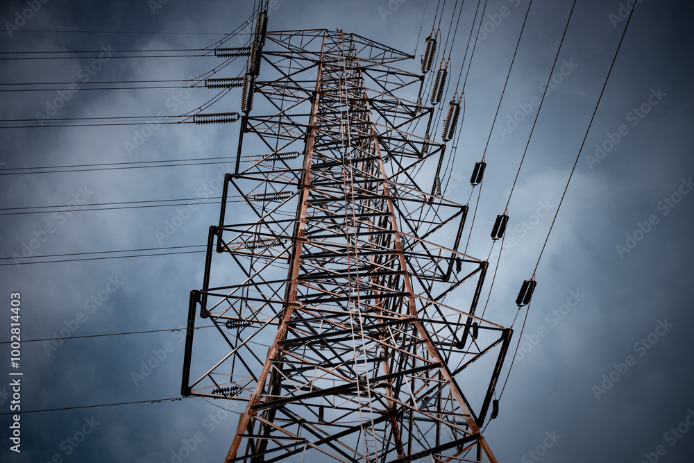 The high-voltage power lines across long distances structure is tall ...