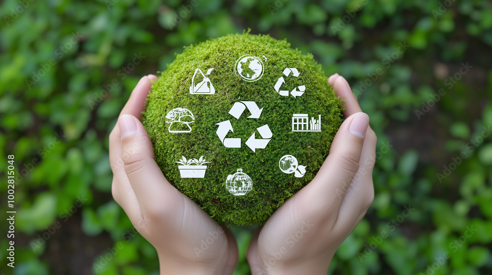hands holding green earth together on nature background for the ...