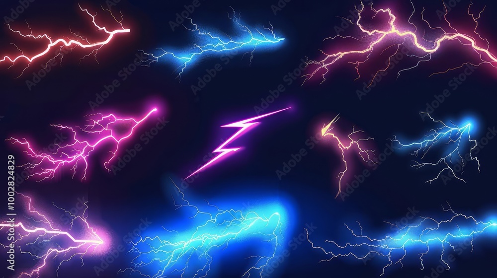 Cartoon lightning animation frames of electric strikes, magic ...