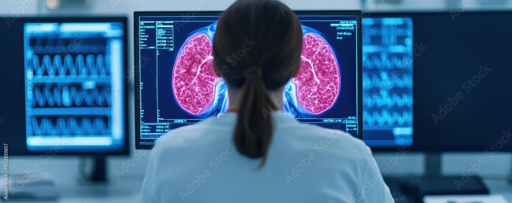 Doctor reviewing patient liver scan for cirrhosis diagnosis, high-tech ...