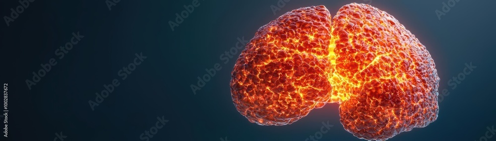 Medical illustration of a liver affected by chronic cancer, with yellow ...