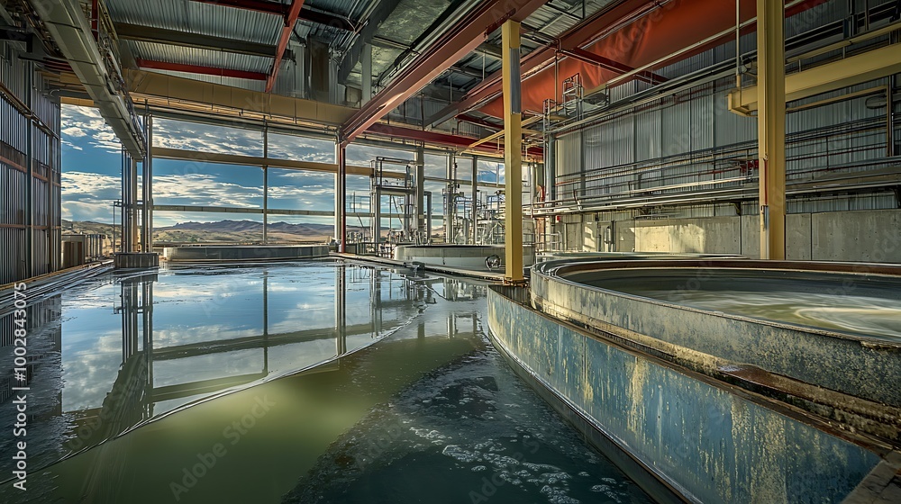 primary clarification tanks at a wastewater treatment facility. The ...