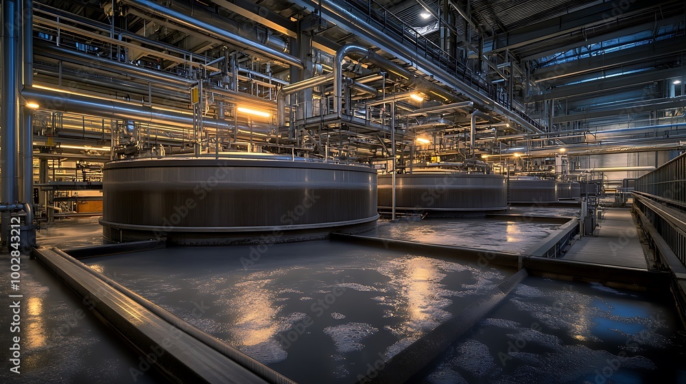 primary clarification tanks at a wastewater treatment facility. The ...