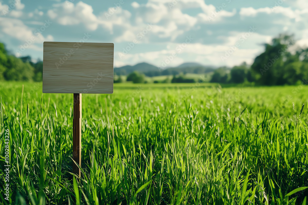 Empty white billboard mockup near a rural roadside, vast farmland in ...