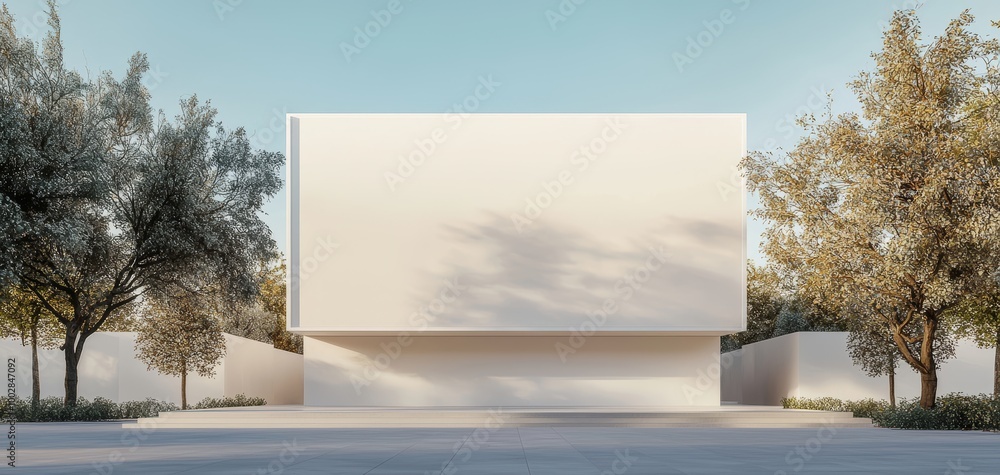 Blank display board in a clean, contemporary outdoor space, modern ...