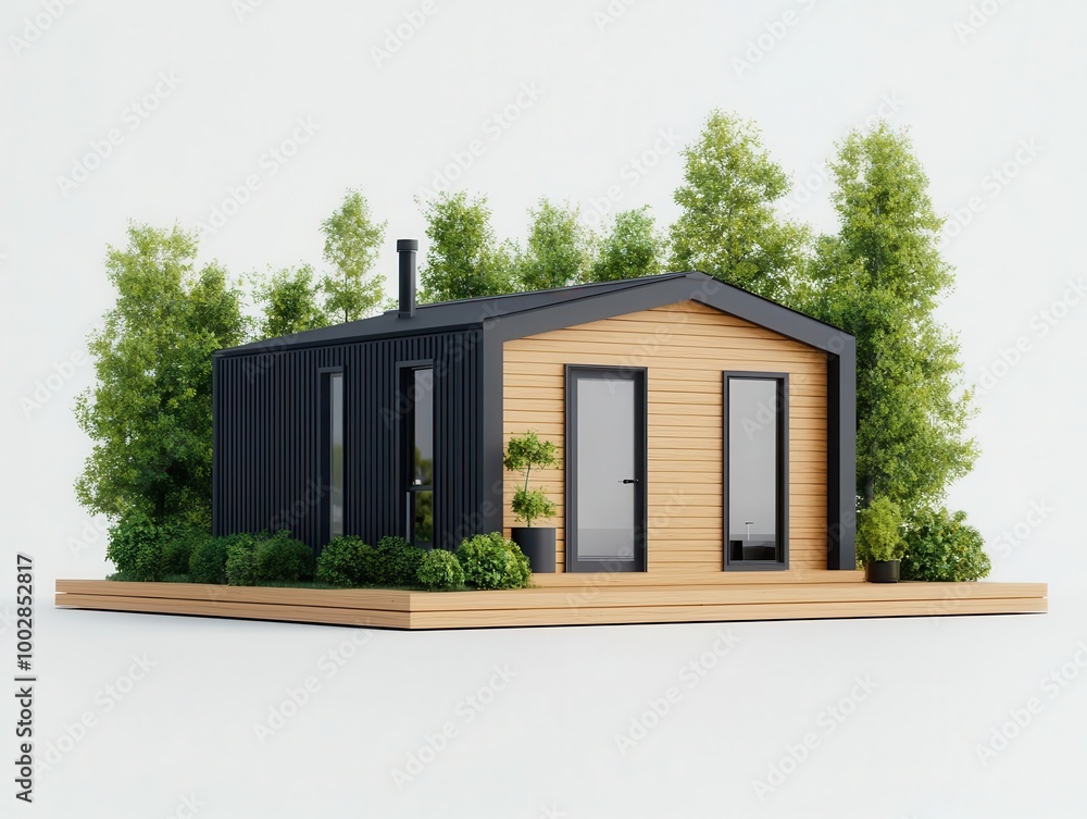 3D virtual prototype of a modular home, highlighting eco-friendly ...