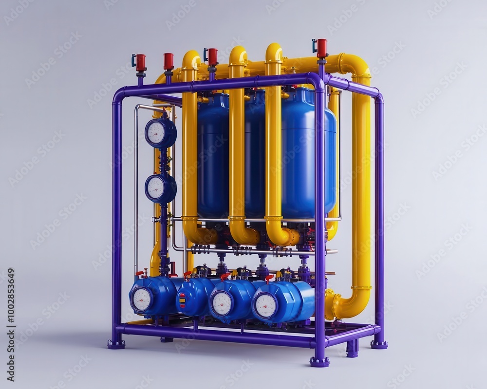 3D industrial machinery model with complex piping system, 3D CAD ...