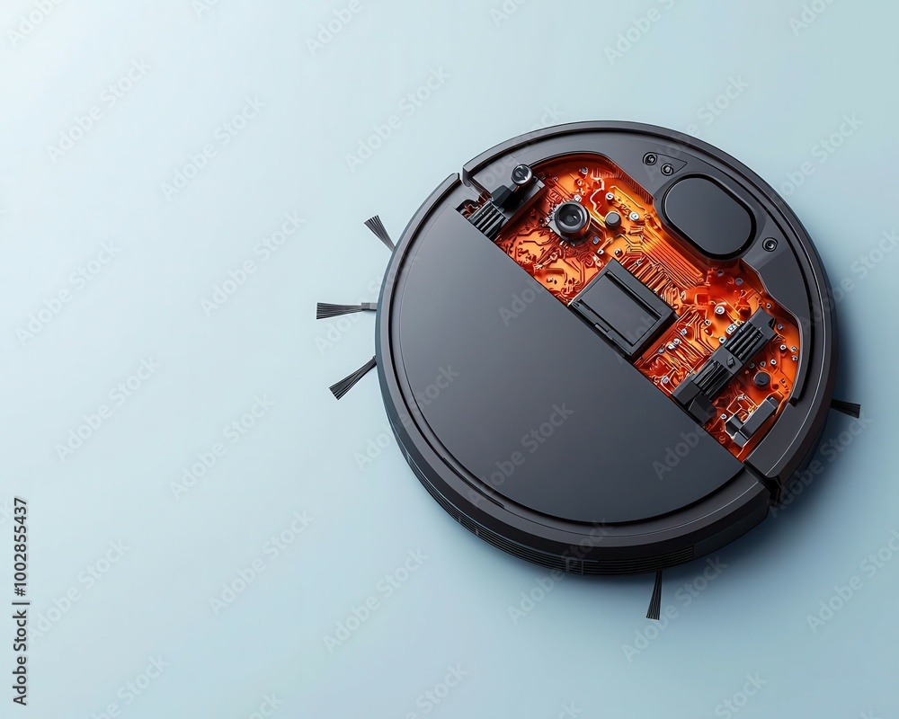 Conceptual CAD design of a robotic vacuum cleaner, with internal ...