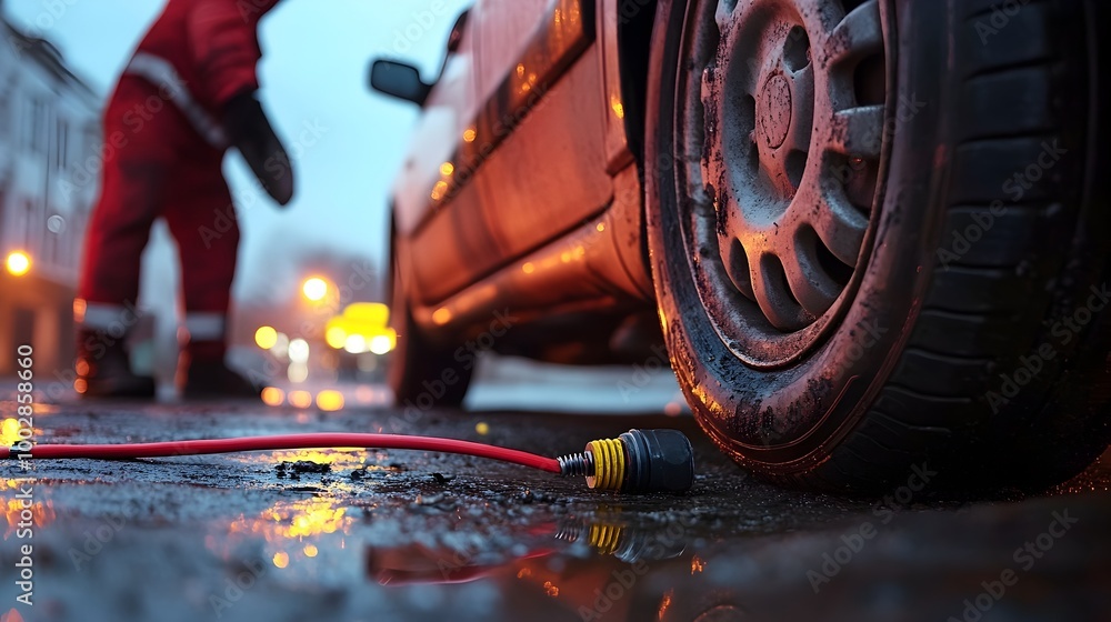 Successful Tire Repair Revealed with Newly Inserted Plug and Fully ...