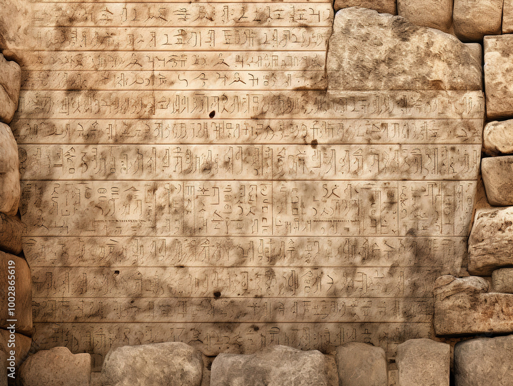 Ancient Greek antique text and inscriptions on the stone wall of the ...