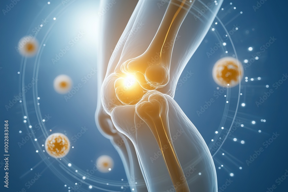 Medical illustration of a healthy human joint showing lubrication and ...