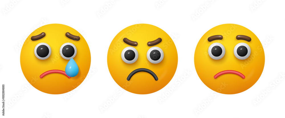 Faces for social media, isolated sad and angry expressing emotions ...