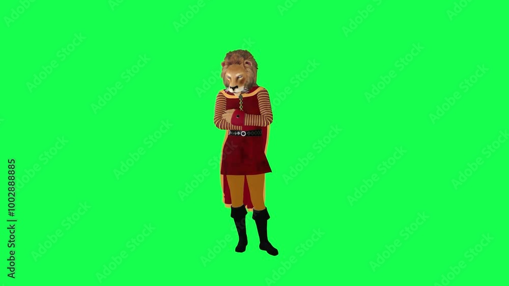 3d animated lion in red suit and cape waiting angrily green screen ...
