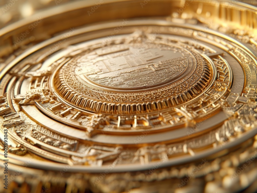 Generate a digital CG 3D version of a gold medal, emphasizing its ...